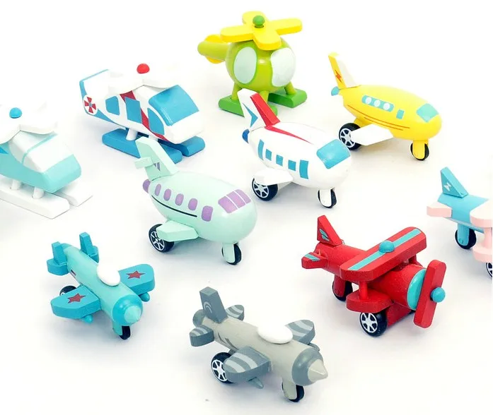 Mini Funny Colorful Wooden Plane Model Toys With Small Wheels ...