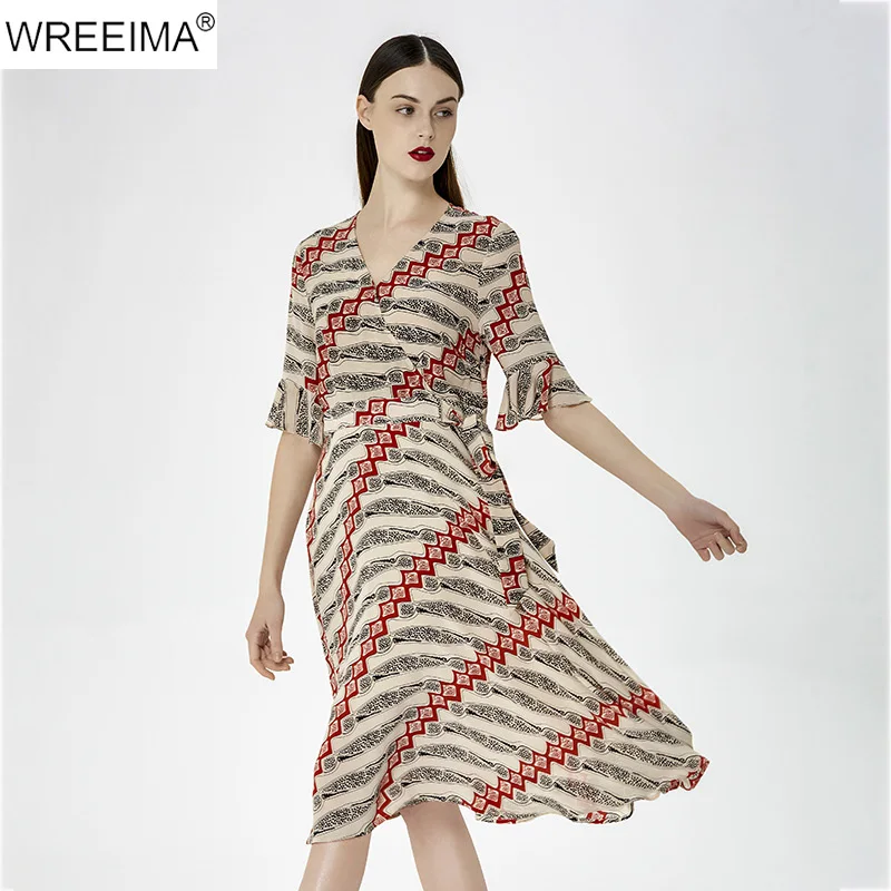 WREEIMA 2018 D'été Femmes Soie robe De Luxe 100% Réel soie Plaid robe ...
