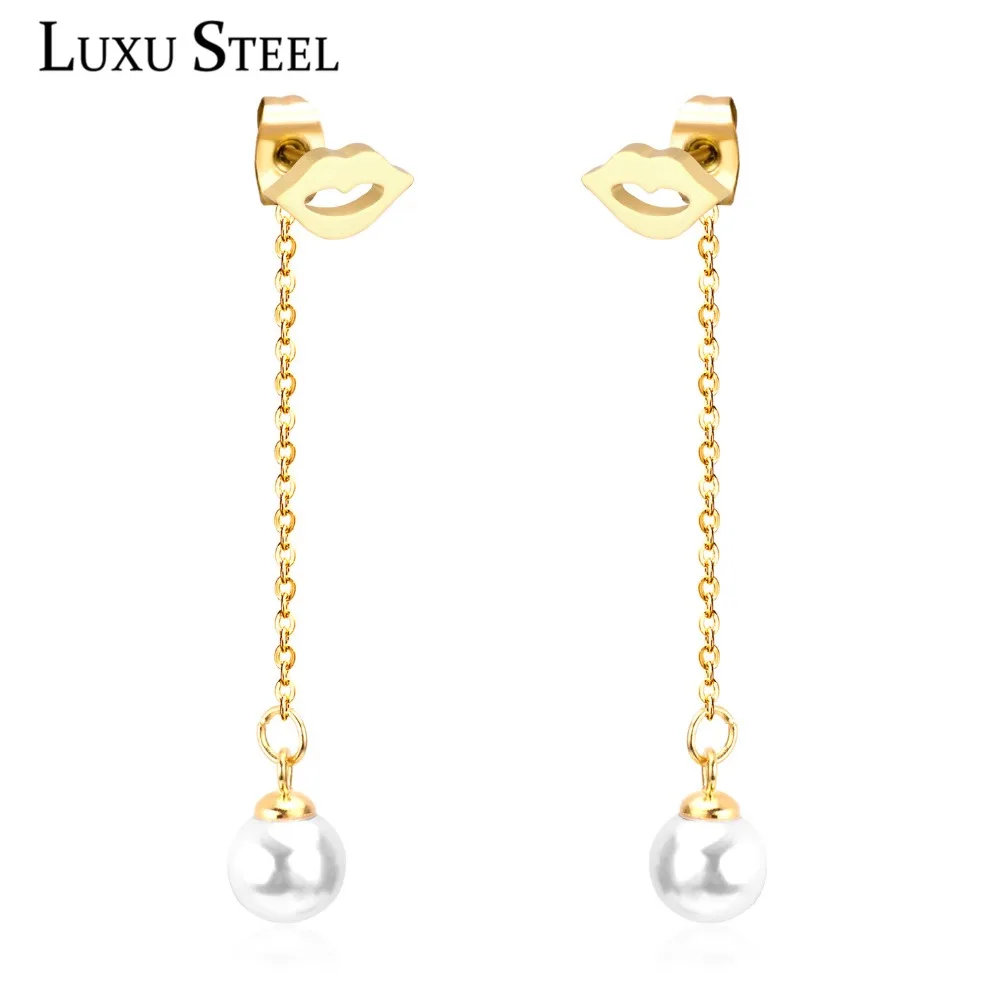 LUXUSTEEL Baru Imitasi Mutiara Drop Anting Anting Stainless Steel Warna ...