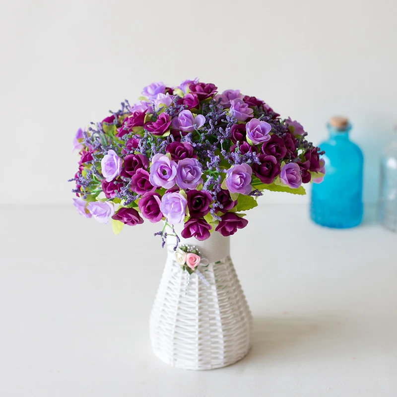21 голова Искусственные пластиковые розы цветы свадебные свадебное оформление букета поддельные