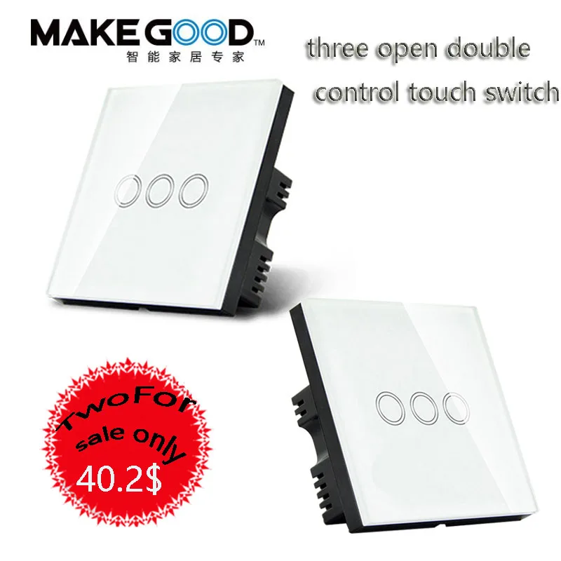 MakeGood Touch Switch 3 Gang 2 Way, Crystal Panel Switches Glass ...