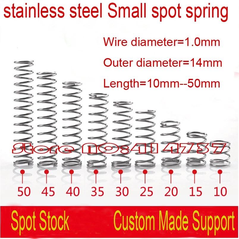 1*14*10mm 50mm OD=14mm 1.0mm wire stainless steel Small spot spring ...