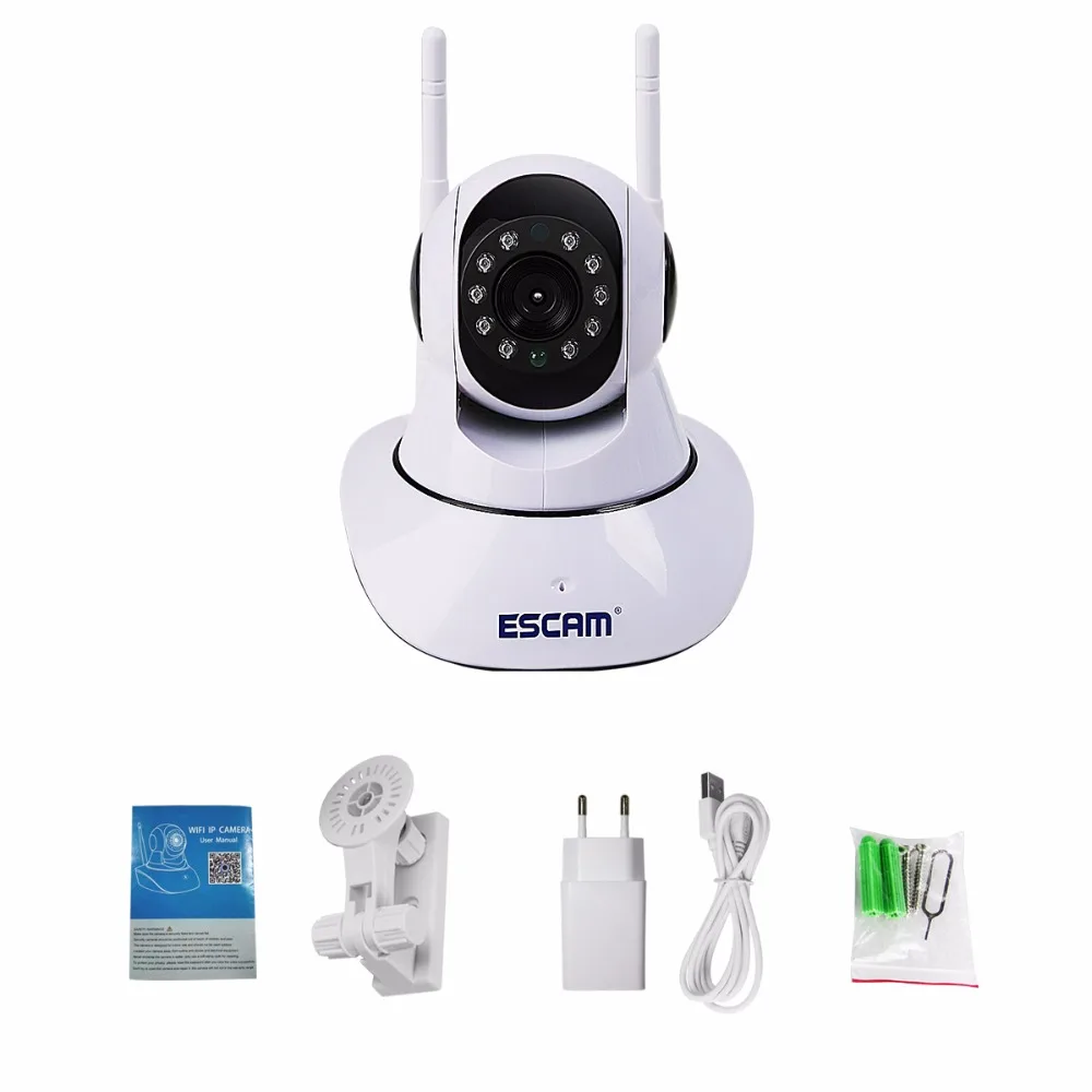 On Sale ESCAM G02 Dual Antenna 720P Pan/Tilt WiFi IP IR Camera Support Two Way Audio ONVIF Max ...