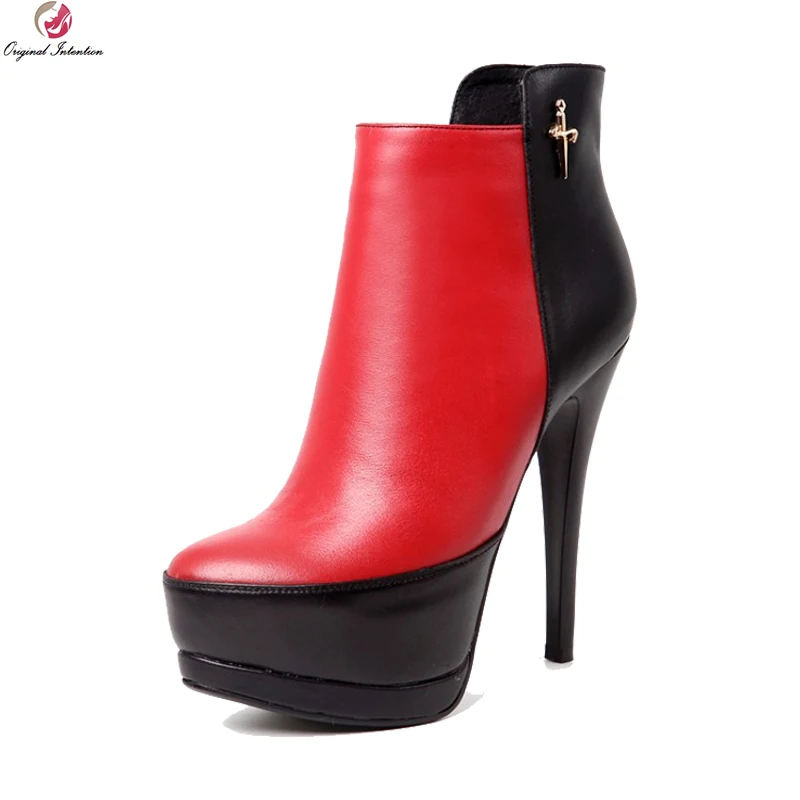 Original Intention New Stylish Women Ankle Boots Cow Leather Round Toe