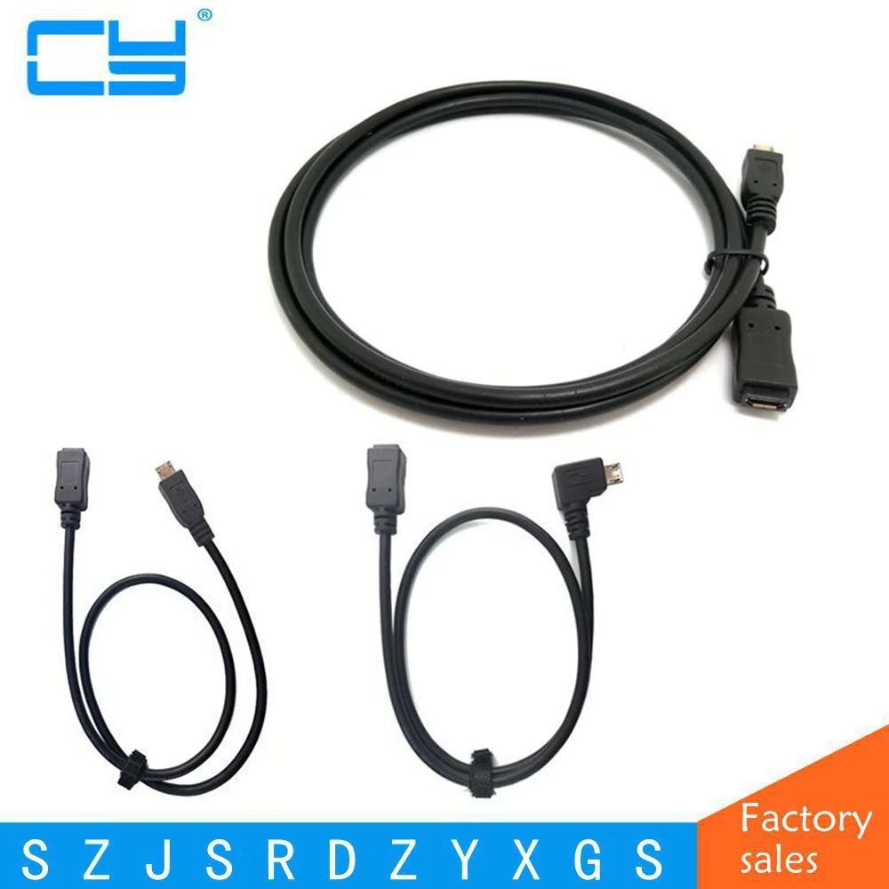 0.5M Micro USB 2.0 90 Degrees Left & Right bend Male to Female Cable ...