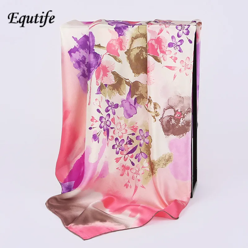 2017 Pure Silk Brand Luxury Square Scarf Women Beautiful Flower Print ...