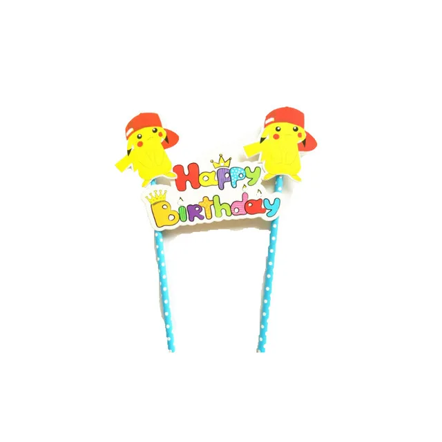 1set Pokemon Pikachu flag kids birthday party cake decoration cake ...
