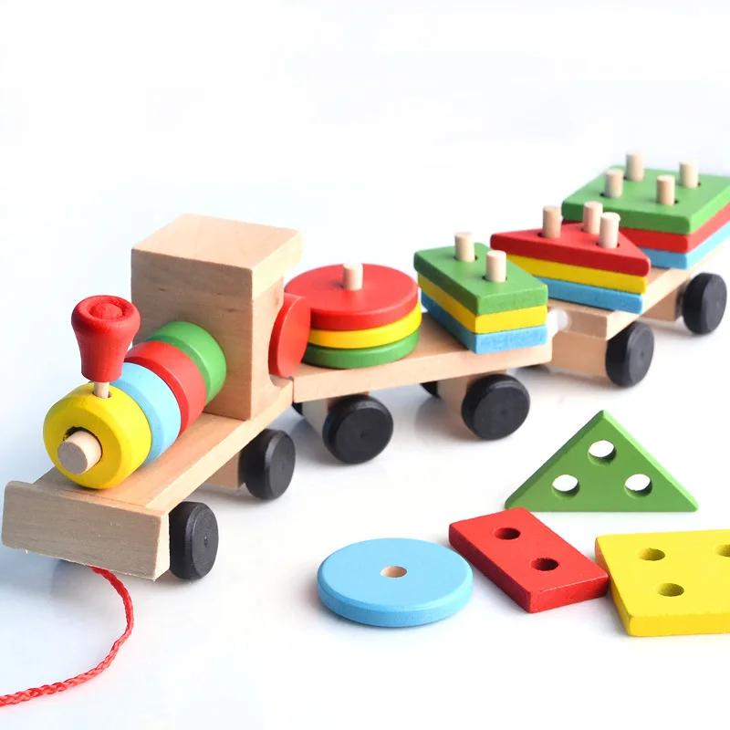 Wooden Train Geometric Shape Vehicle Blocks with matching Childrens ...