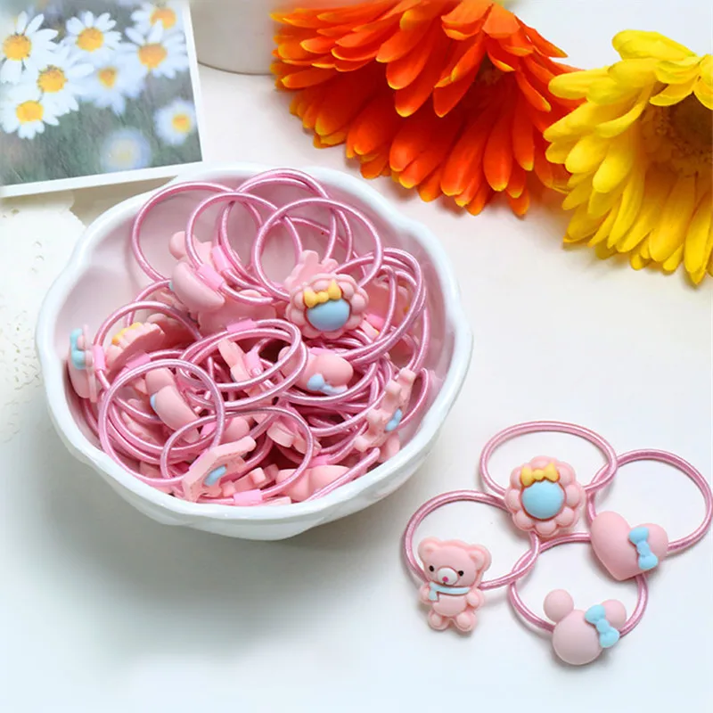 Roccina 20Pcs Mixed Cartoon Hair Elastic Rubbers for Kids Elastic Hair ...