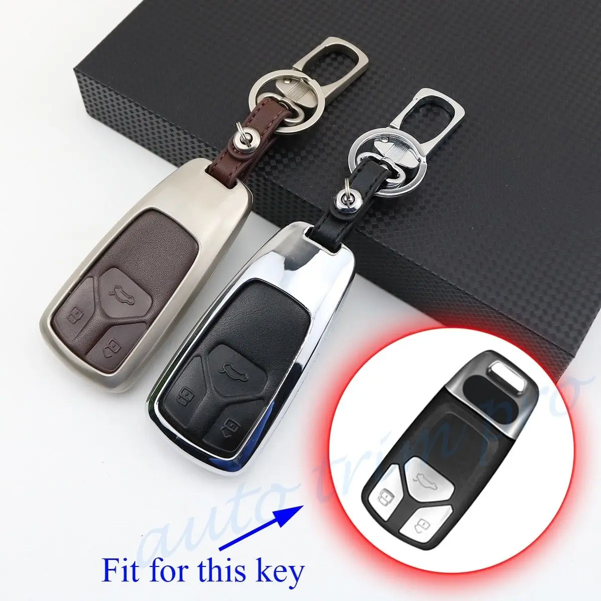 Remote 3 Buttons Key Case Holder Fob Bag Chain Shell Fit For Audi A4L ...