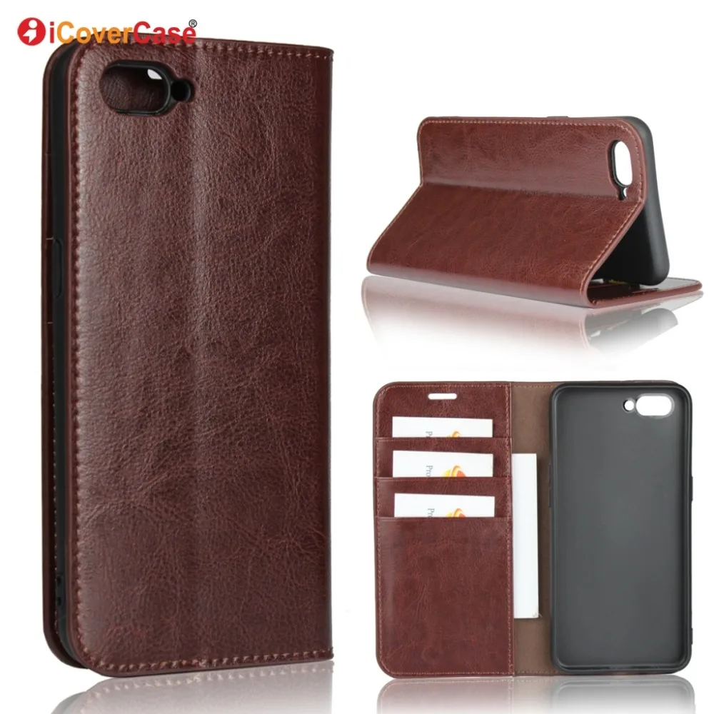 Luxury Real Genuine Leather Wallet Case For Oppo A5 Flip Cover Card
