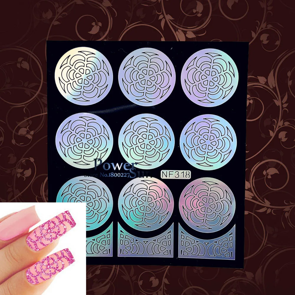 9tips Laser Flower Nail Vinyls Stencils Hollow Out Sticker Nail Art ...