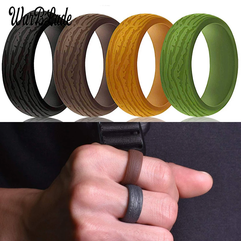 WarBLade-8-7mm-Men-Bark-pattern-Silicone-Rings-Hypoallergenic-Flexible ...