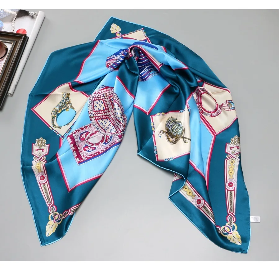 Jewelry Print Luxury 100% Satin Silk Scarf Shawl Wraps Large Square ...