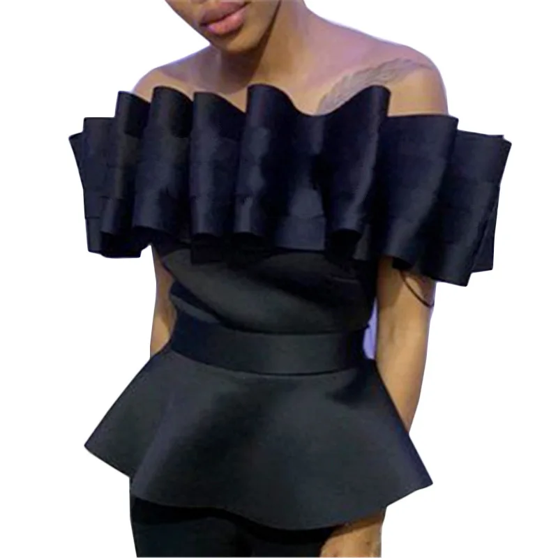 Women Off Shoulder Backless Blouse Tops Summer Pleated Slim Party Wear ...