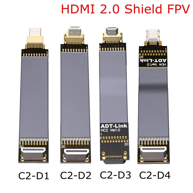 C2 D Shielded FPV Mini HDMI 2.0 TypeC Up angle to Micro HDMI TypeD Up ...