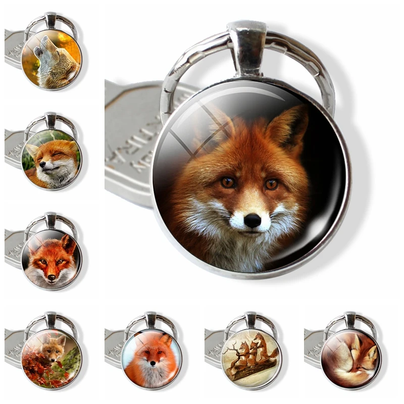 Lovely-Fox-Picture-Glass-Cabochon-Keychain-Animal-Pendant-Metal-Key ...