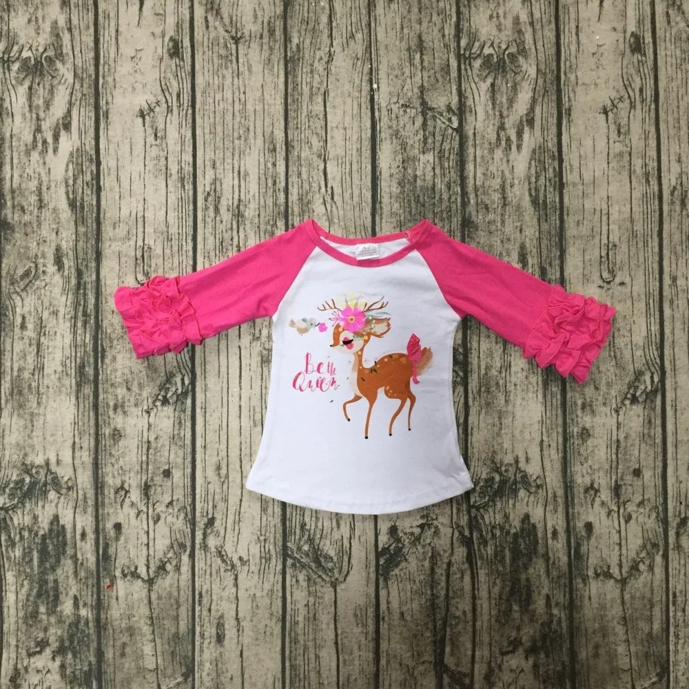 children girls Fall raglans hot pink ruffle sleeve tee tee kids waer ...