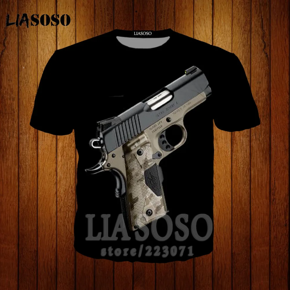 pistol M 6XLsubmachine gun MensT Shirt Slim Fit T Shirts Gun Printed ...