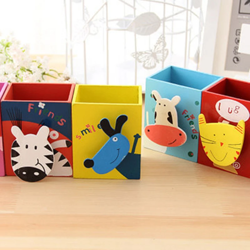 Creative wooden pen container Cartoon animal Cute multifunctional photo ...