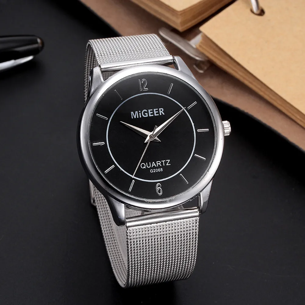 MIGEER Men Watches Design Stainless Steel Mesh belt Analog Alloy Quartz ...