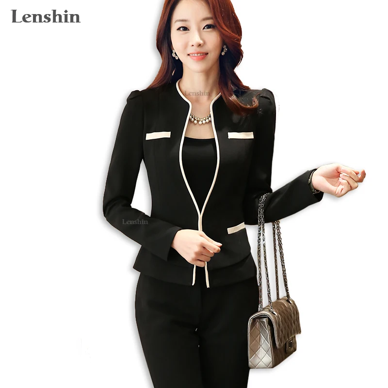 Lenshin 2 Piece Sets Pant Suit Formal Lady Office Uniform Designs Woman