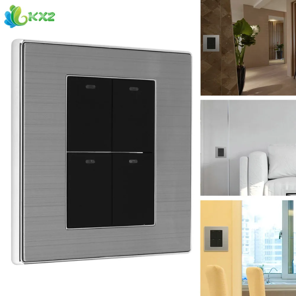 Waterproof 250V 10A 4 Gang 2 Way Switch Control Brushed Stainless Steel ...