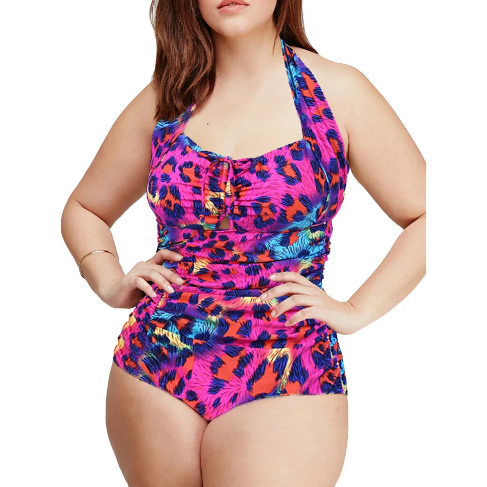 European Plus Size Monokini Sexy Print Womens One Piece Swimsuit Large