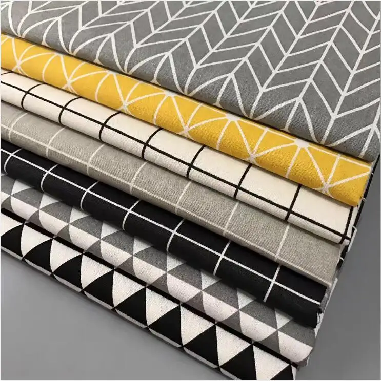 Checks Classic Geometric Pattern Natural Linen Cotton Fabrics ...