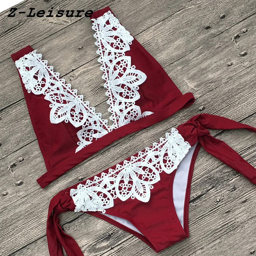 2018 Sexy Brazilian Halter Bikinis Women Lace Trim Swimwear Swimsuit
