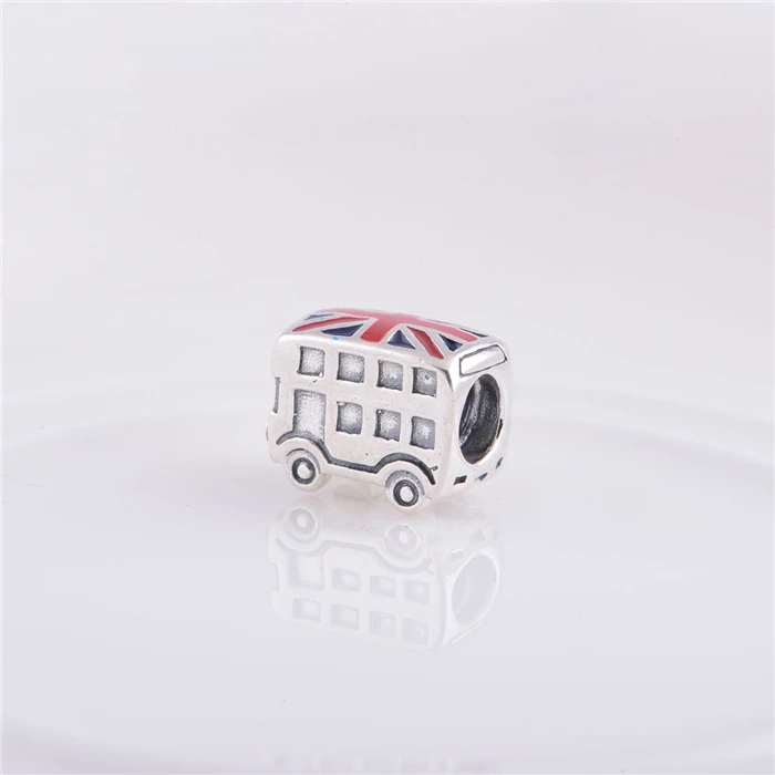 Red and Blue Enamel Union Jack Bus Charm Beads Fits Pandora Bracelet ...