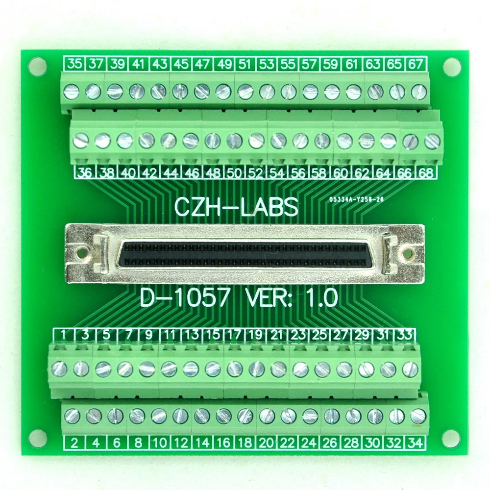 68 pin Half Pitch/0.05" D SUB Female Breakout Board, DSUB, SCSI ...