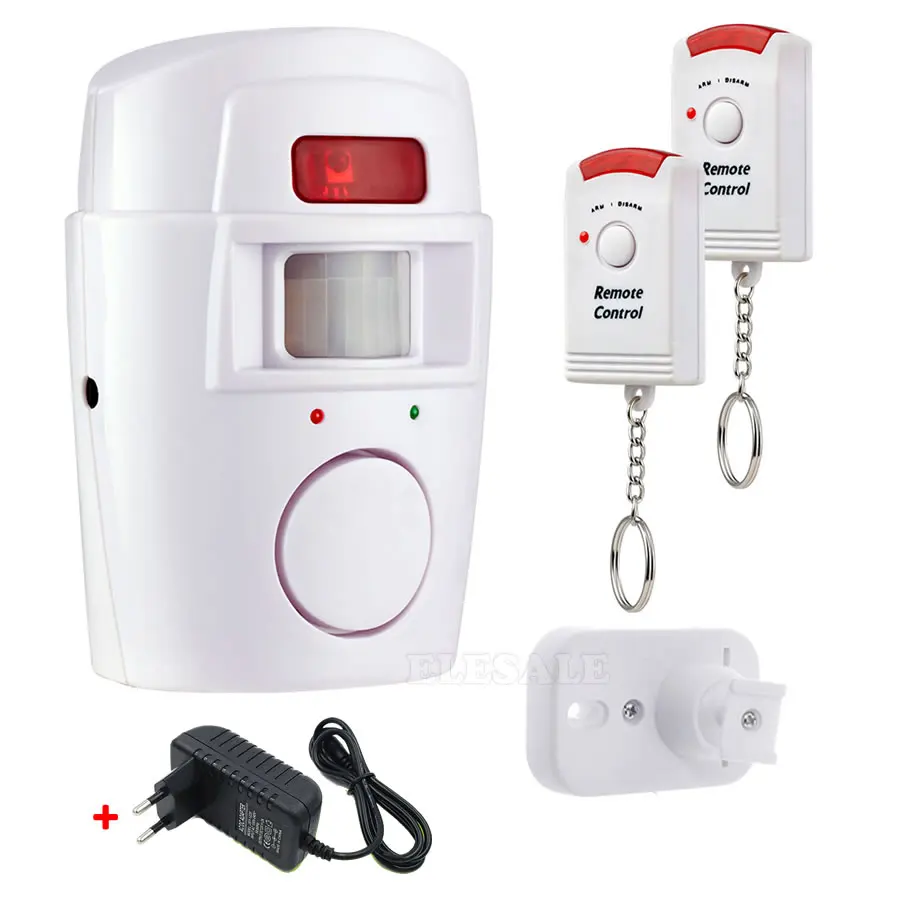 PIR-Motion-Sensor-Alarm-105dB-With-Wireless-2-Remote-Controllers-Power-Adapter-For-Home-Office ...
