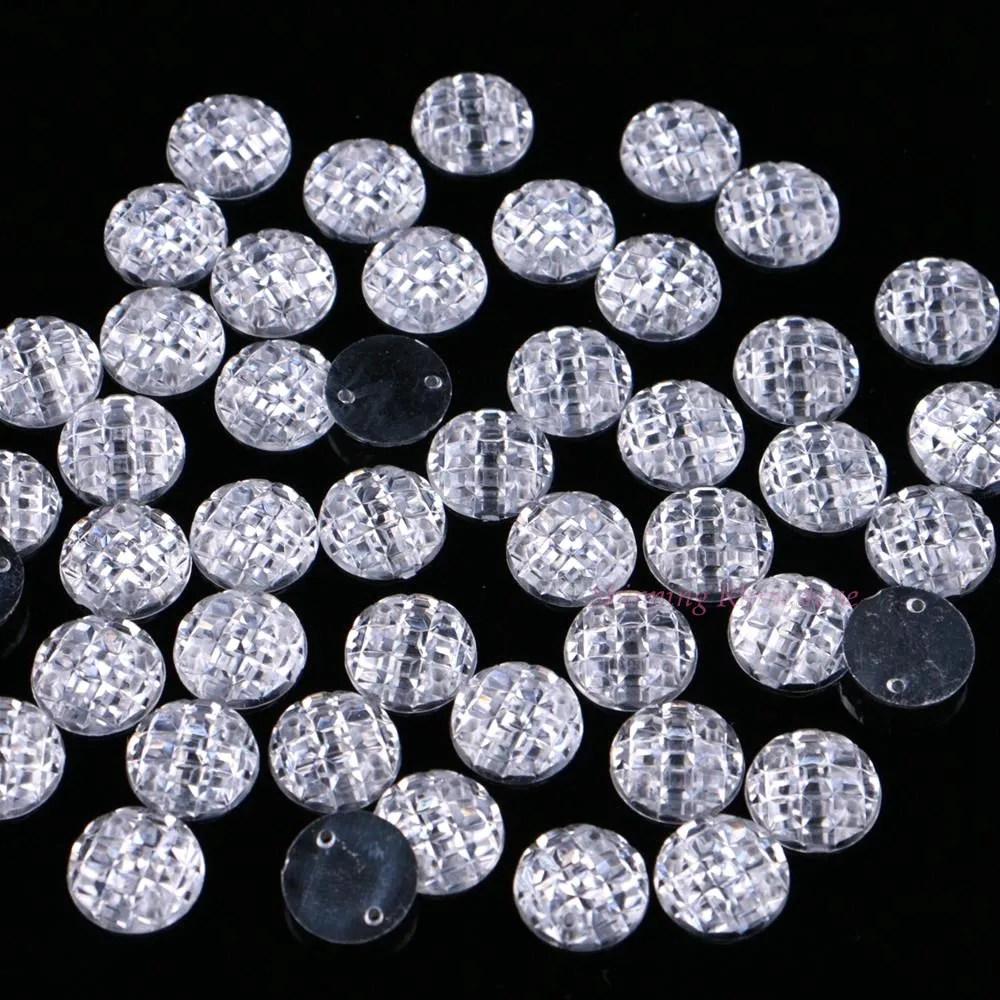 Acrylic Rhinestones Flat Back Round Grids Shape Acrylic Diamond Sew On ...