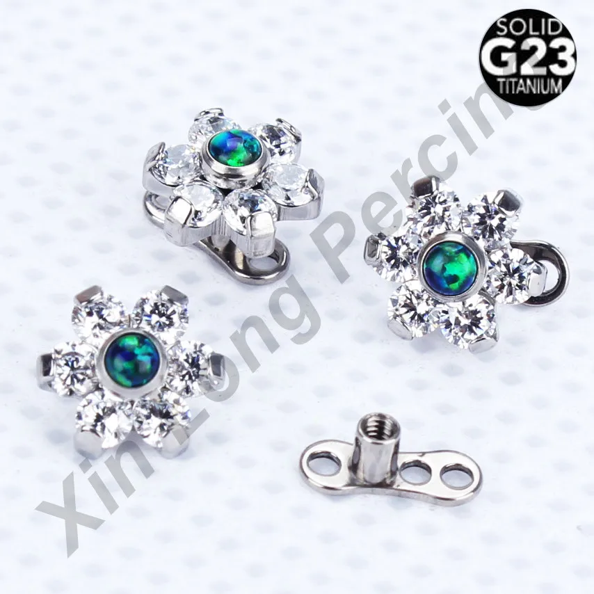 10pcs/lot G23 Titanium Micro Dermal Anchor with Opal Jeweled Flower ...