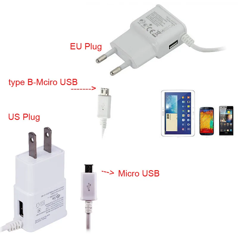 Eu Us Dual Usb 2a Micro Phone Charger Adapter+type C Data Cable For ...