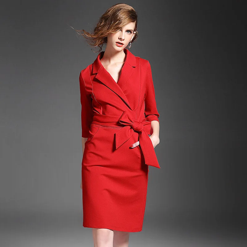 2018 Spring Fashion Women Red Suit Autumn Long Sleeve Pockets ...