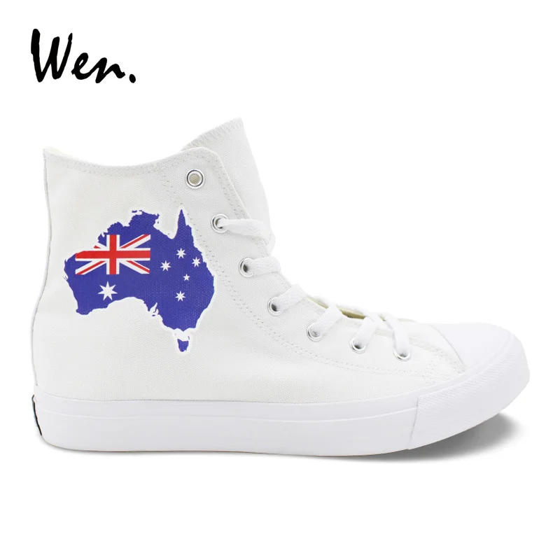 Wen Australia Flag Map Design White Canvas Shoes Students Sneakers High ...