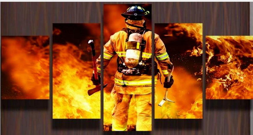 Art Abstract Original Indoor Framed Firefighter poster decoratio print ...
