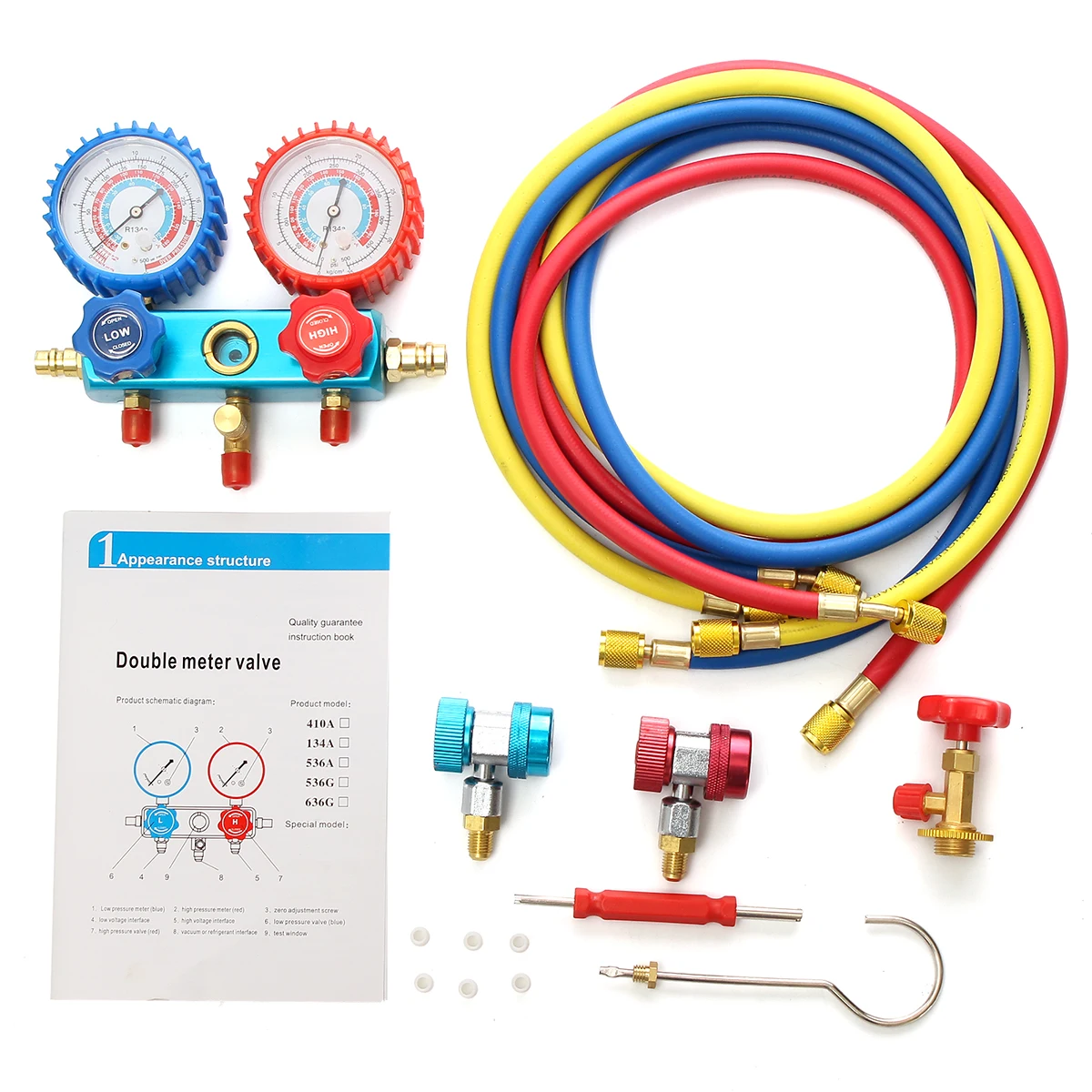 R134A HVAC A/C Refrigeration Kit AC Manifold Gauge Set Auto Service Kit ...