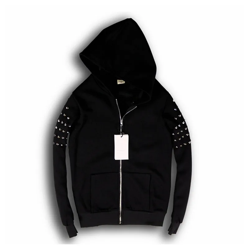 Men Personality Rivet Zipper Hip Hop Hoodies Nightclub Stage Costume