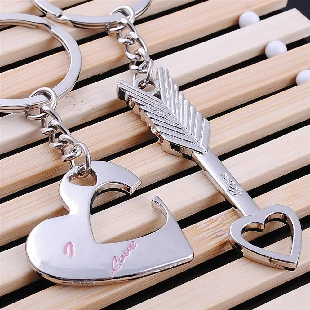 Novelty Couple Keychain Lovers Heart Key Chain Ring Casual Trinket ...