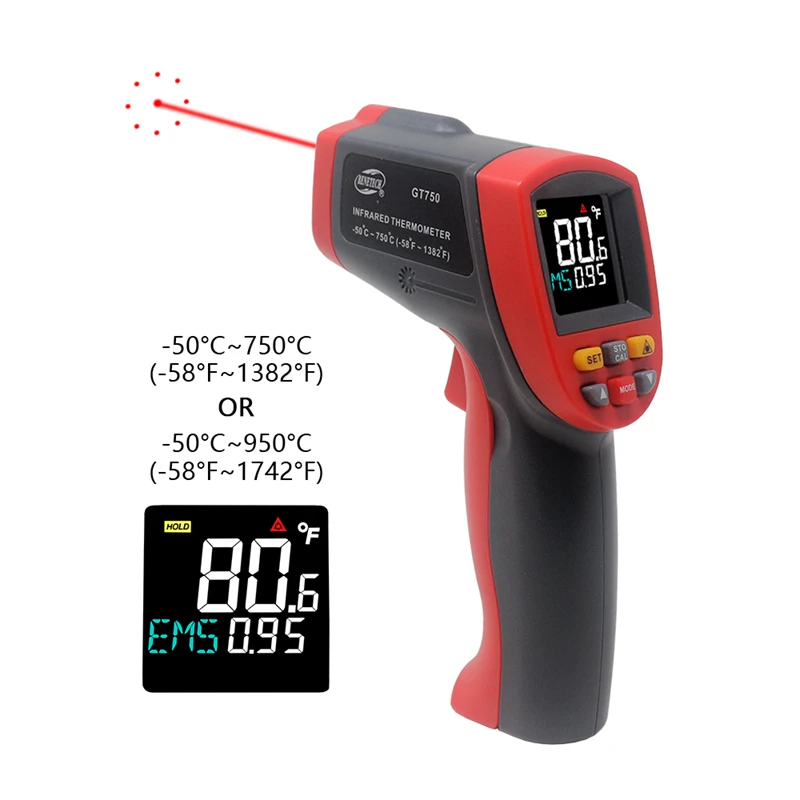 Infrared Thermometer Laser Pyrometer 400C 750C 950C Non-contact LCD IR ...