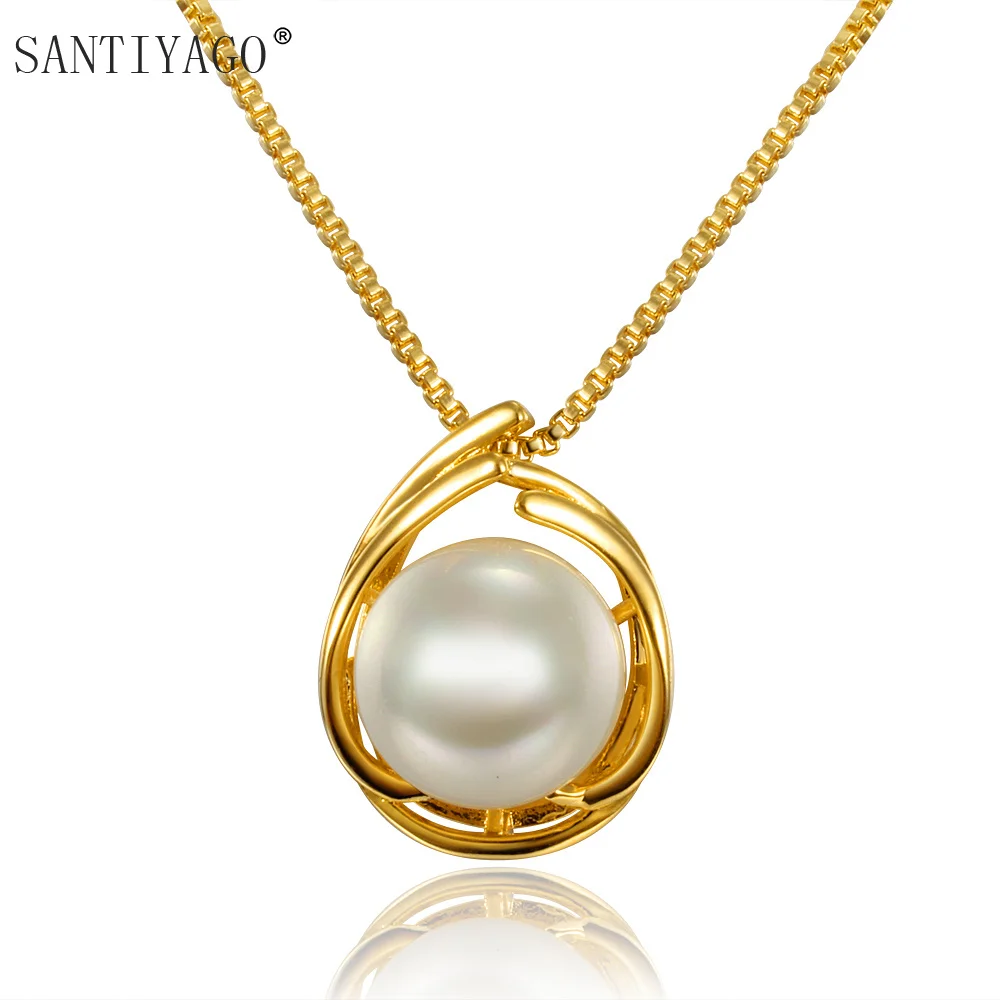 Single Pearl Necklace Freshwater Cultured Pearl Pendnat with Box Chain ...