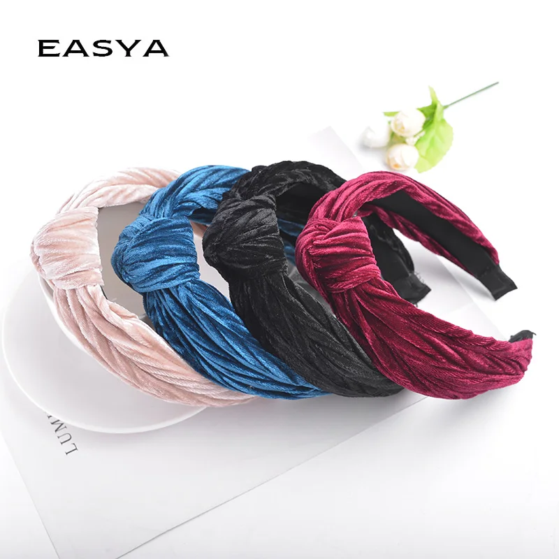 Easya 여자 여자 솔리드 컬러 플란넬 머리띠 우아한 크로스 매듭 헤어 밴드 헤어 액세서리 여성을위한 패션 헤어 액세서리여성
