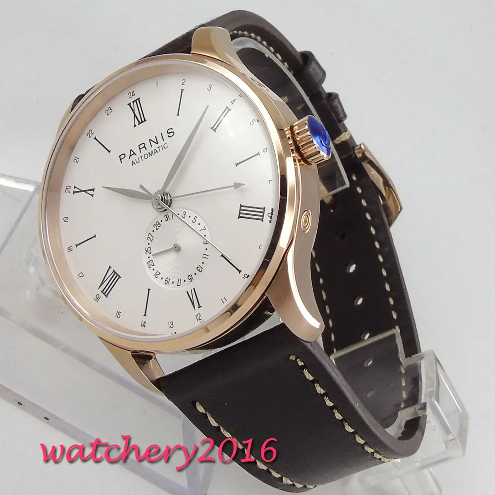 42mm-PARNIS-White-Dial-Roman-numerals-Mechanical-Watches-New-Arrival ...