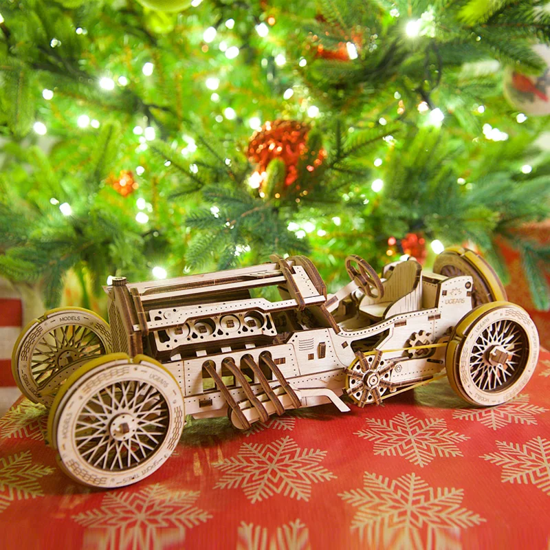 Ugears Wooden Mechanical Transmission Model U9 Green Racing Vintage Car ...