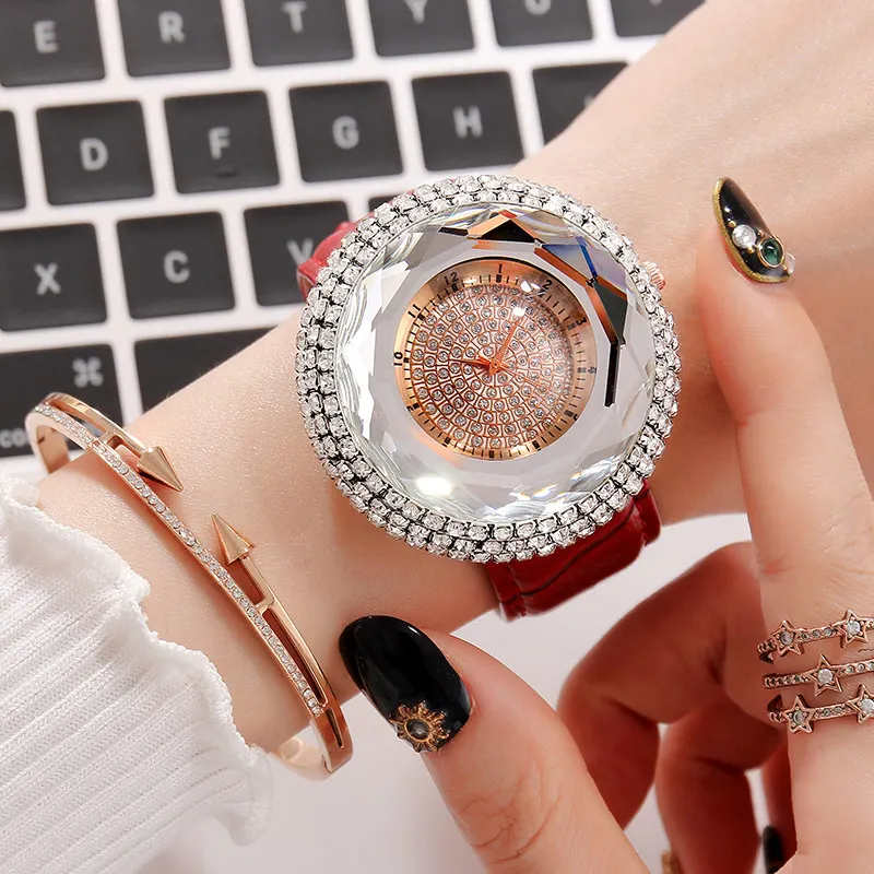 Luxury-White-Rhinestone-Ladies-Dress-Watch-Leather-Bracelet-Quartz ...