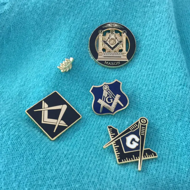 5pcs Masonic Lapel Pin Square & Compass Cloisonne Blue G Acacia Sprig ...