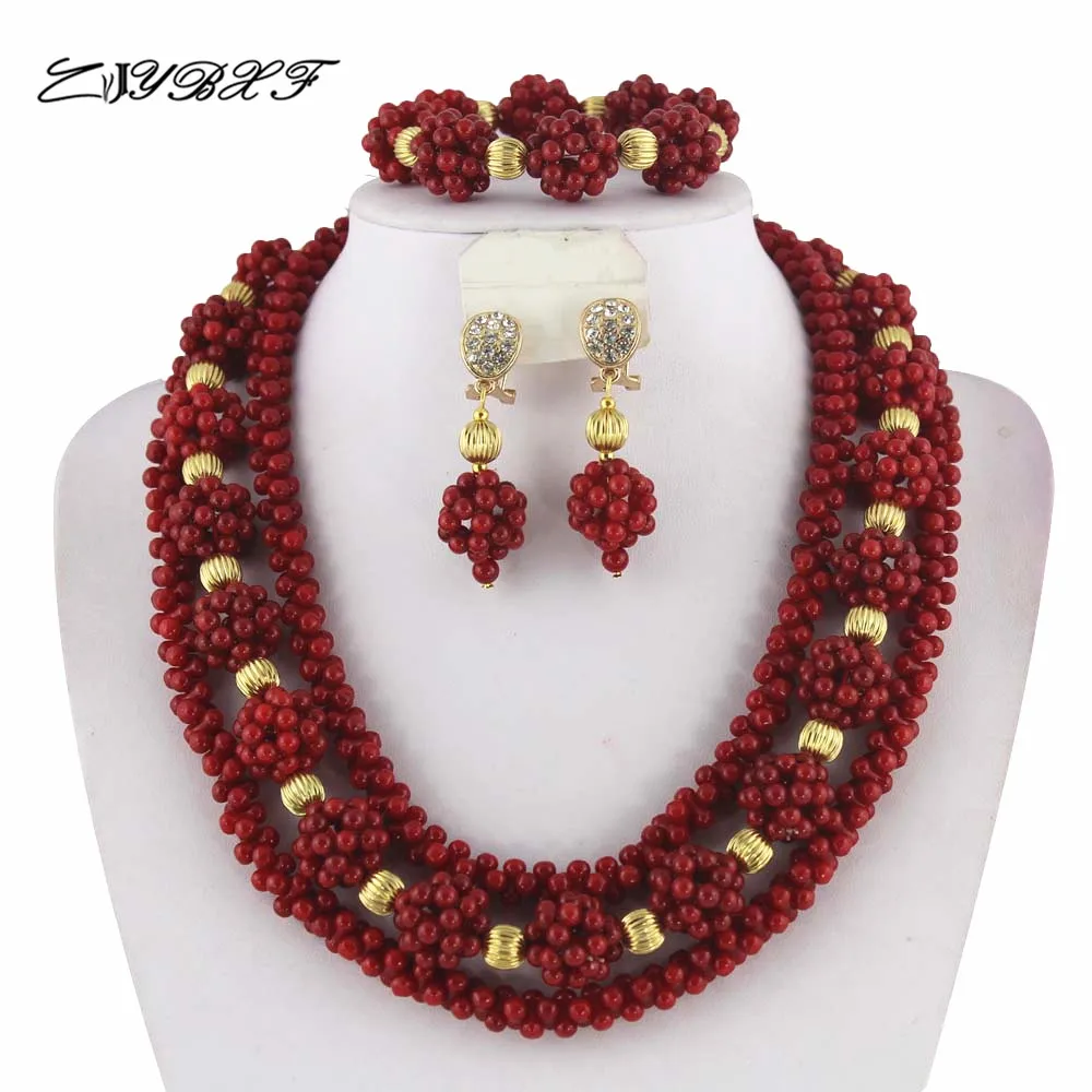 Red-African-Coral-Beads-Jewelry-Sets-Nigerian-Wedding-African-Beads ...